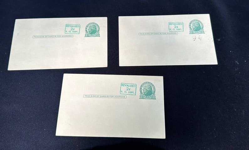 3 Vintage Postcard Unused 1 Cent Jefferson Revalued 2 Cent PO Dept ...