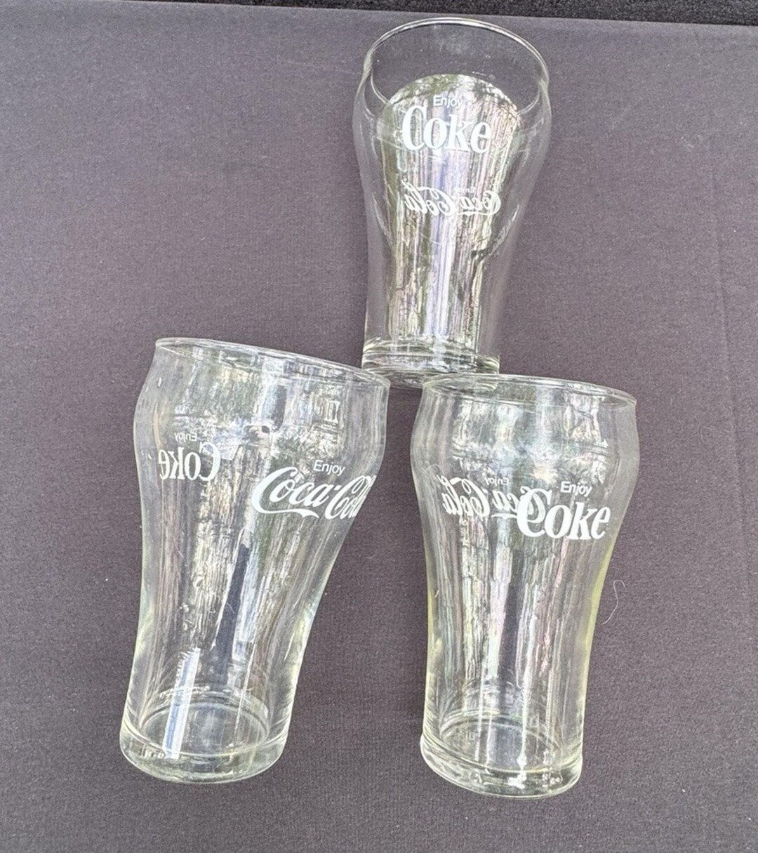 Vintage Set 3 Enjoy Coca-cola Coke White Clear Retro 3x5 Bell Glasses ...