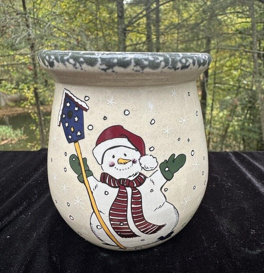Home & Garden Party Stoneware Pottery SNOWMAN Candle Burner Crock 1999 ...