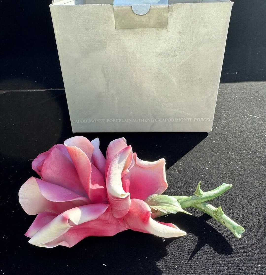 Napoleon Capodimonte Porcelain Pink Stem Rose Figurine Vintage in Box ...