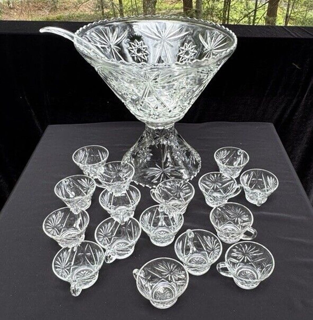 Huge Vintage Anchor Hocking Star of David Punch Bowl Stand & 16 Cups - Etsy