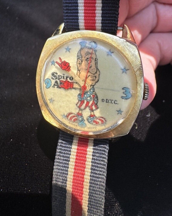 1970s DTC Spiro Agnew Swiss Political Cartoon Watch &… - Gem