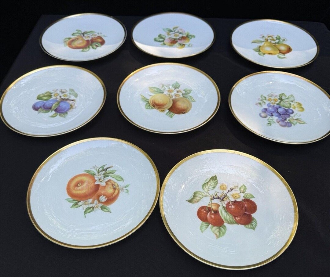 8 HUTSCHENREUTHER SELB Pasco Salad Plates Bavaria GERMANY Fruit Pattern ...