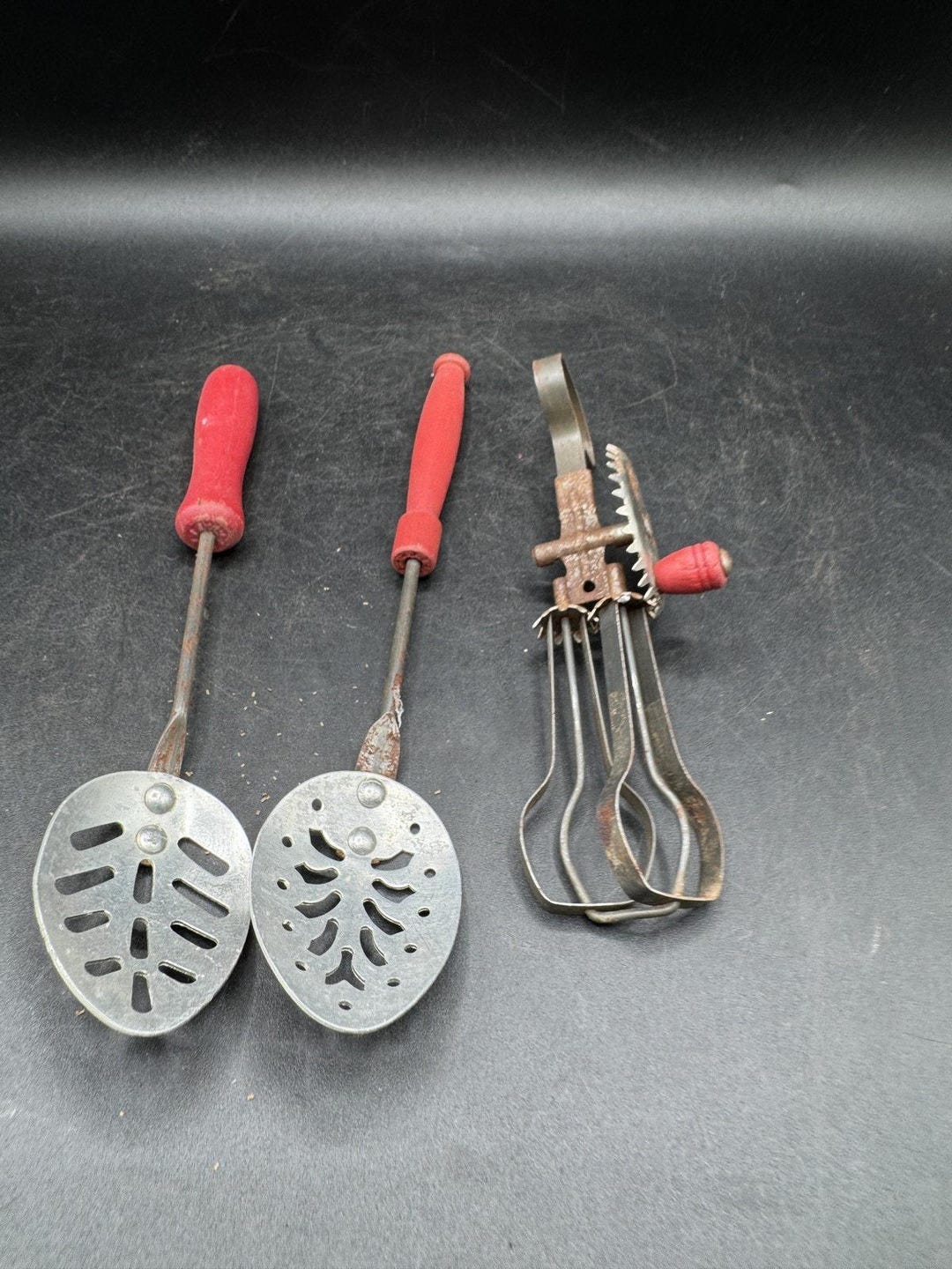 1950’s Childs Toy Kitchen Tool Red Wooden Handle Slotted Spoons ...