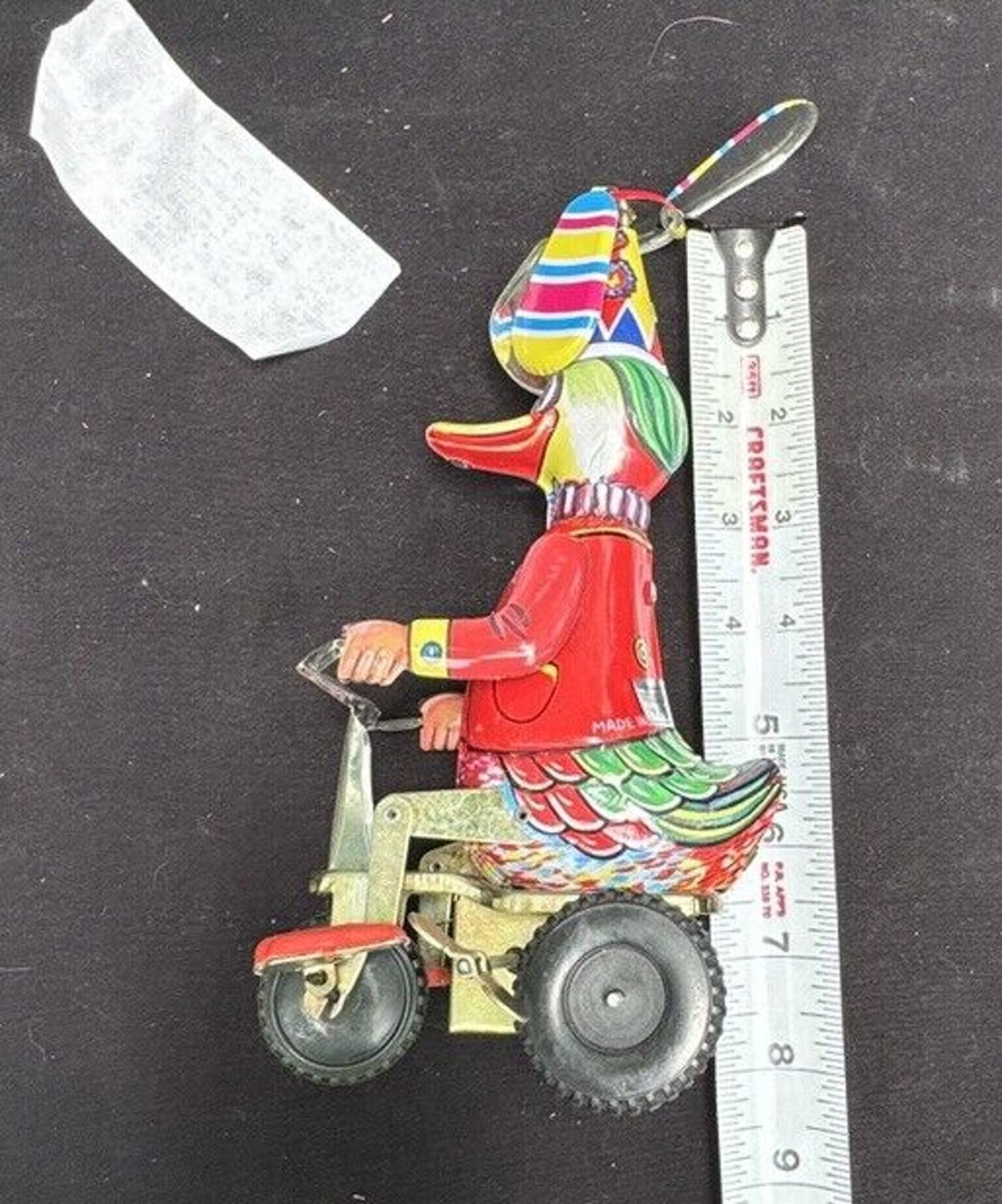 Vintage Tin Duck on A Bike Mechanical Wind up Toy Works Great!! Super ...