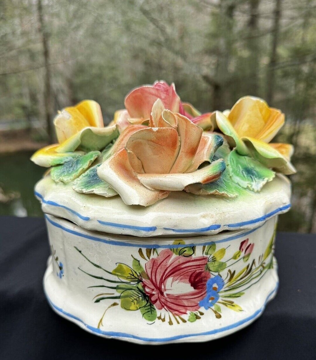 Gorgeous Capodimonte Rose Flower Covered Bowl Dish Paul's Italy Cottage ...
