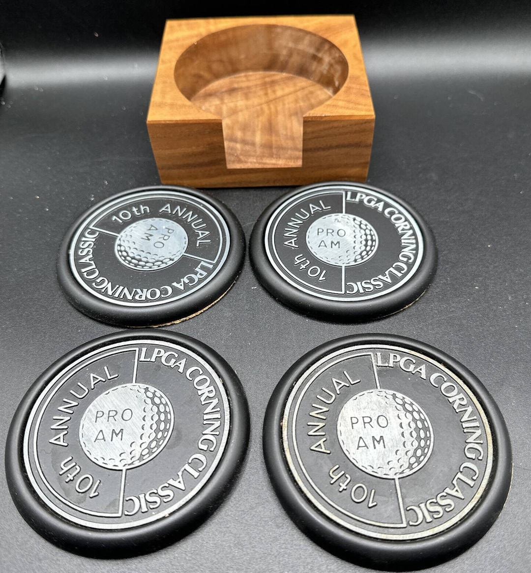 Vintage High Quality Metal/cork Golf Pro-am Corning Coasters Set of 4 ...