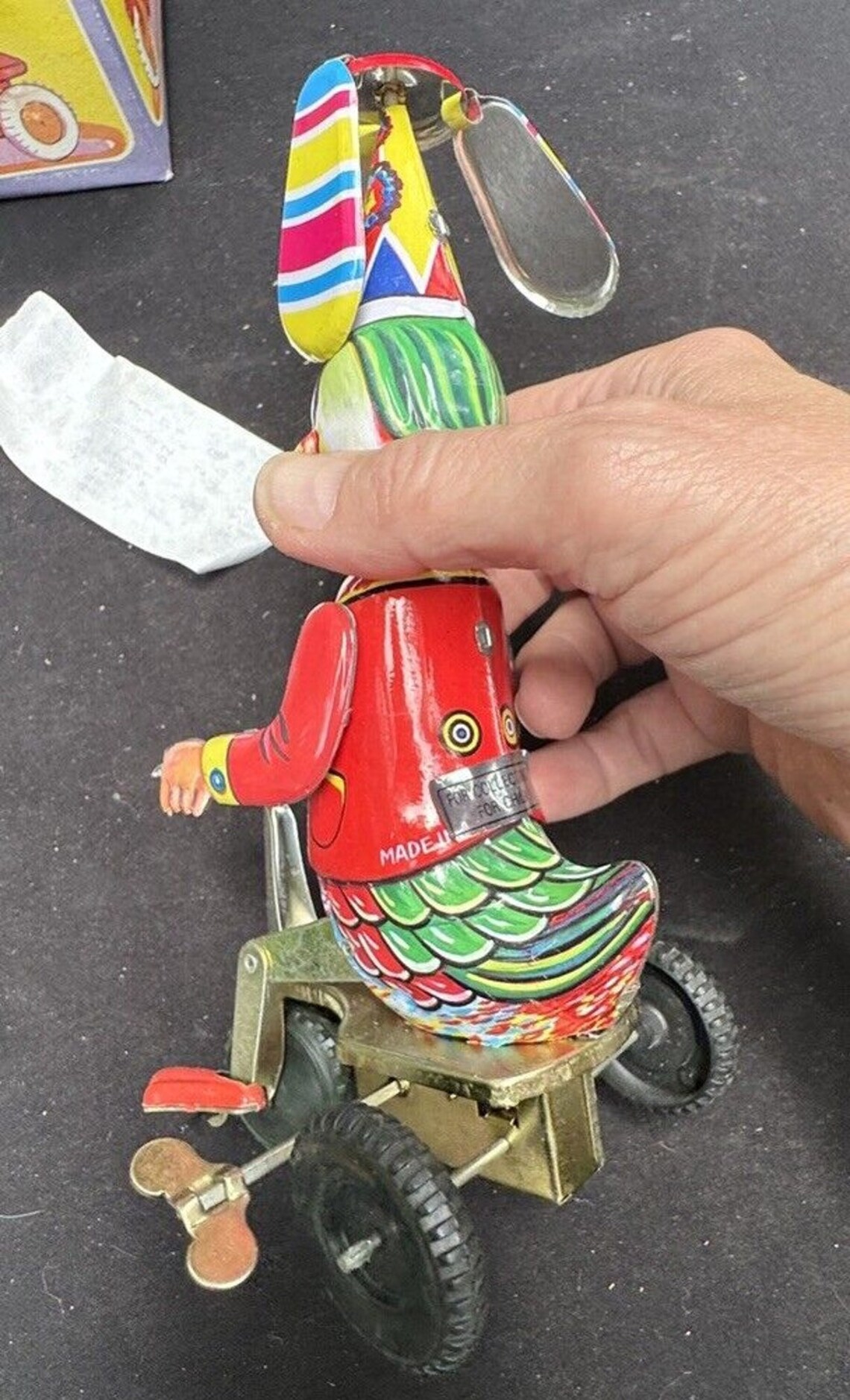 Vintage Tin Duck on A Bike Mechanical Wind up Toy Works Great!! Super ...