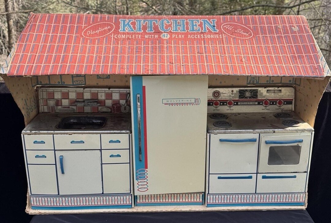 Vintage WOLVERINE Kitchen 3 Toy Play Set Refrigerator Stove Sink ...