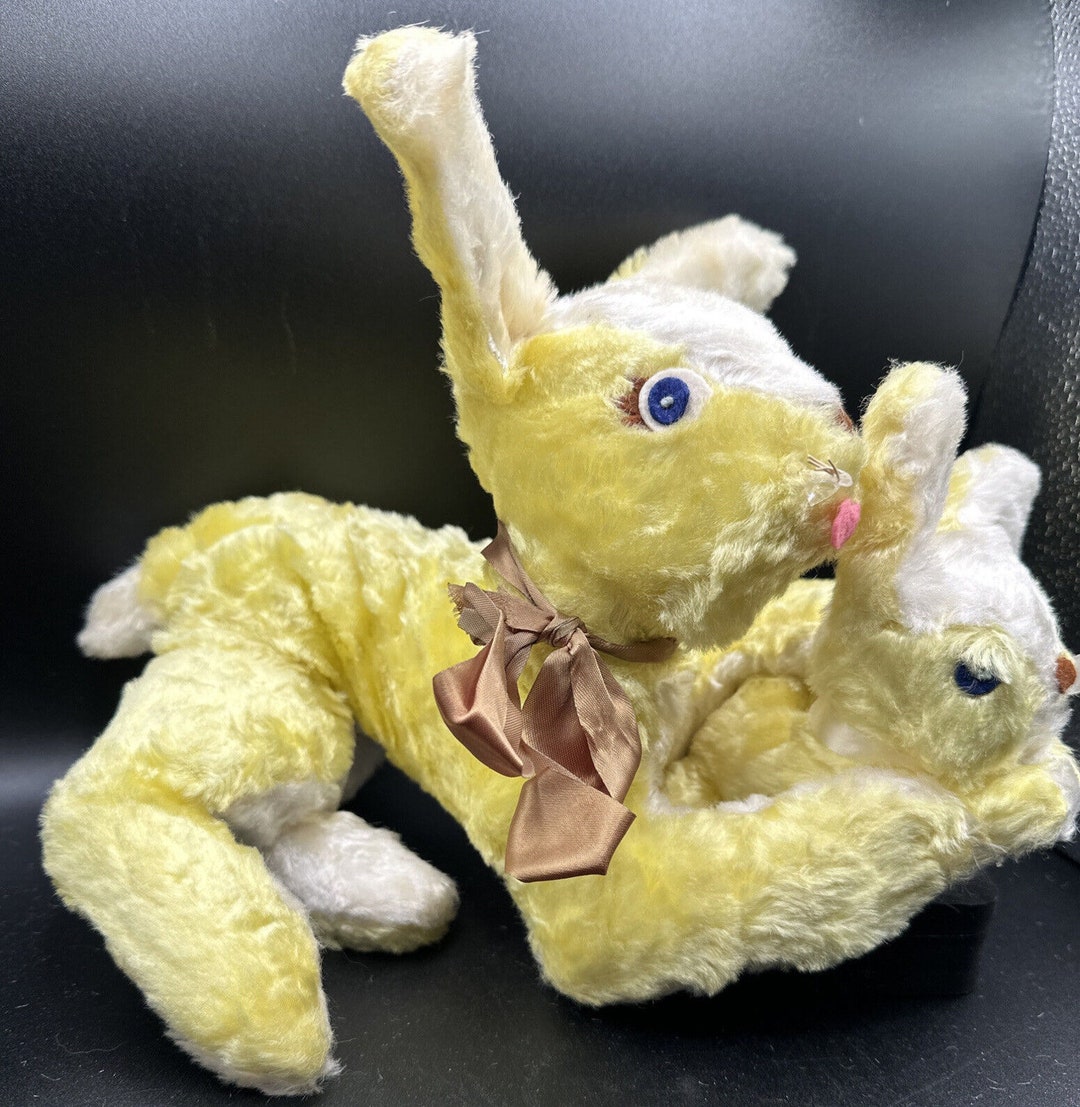 Vintage KRUEGER Yellow Toy Bunny Easter Rabbit & Baby Plush Stuffed ...