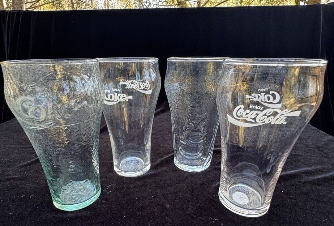 Set of 4 Coca Cola Colored Embossed Coca Cola Glasses Variety Different ...