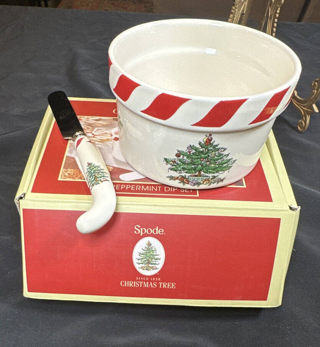 Adorable SPODE CHRISTMAS Tree Peppermint Dip Set W/ Spreader Knife NEW ...