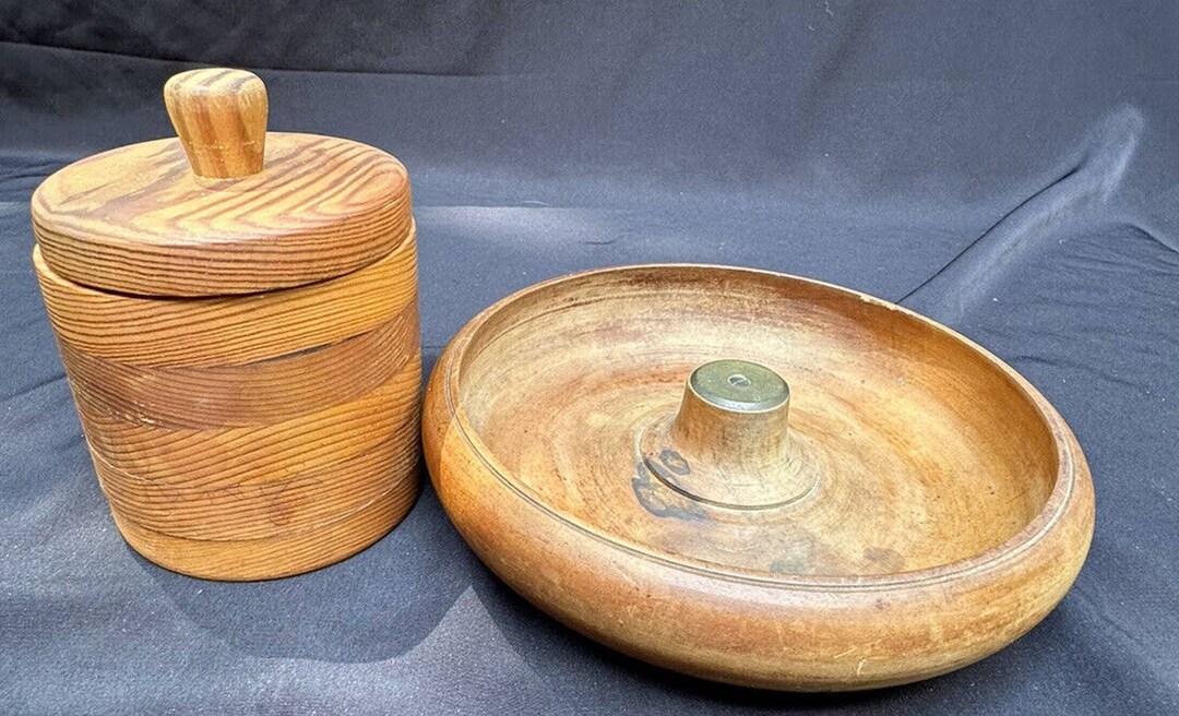 Vintage Round Wood Box With Lid & Wood Nut Bowl Georgia Made -S7 - Etsy