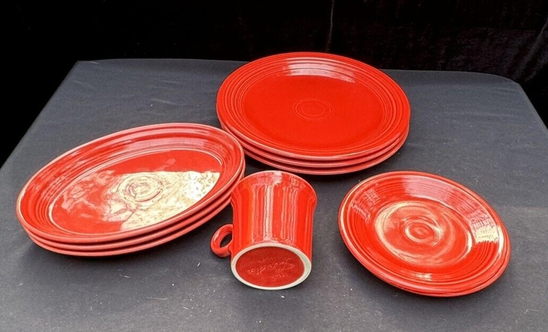 Homer Laughlin Fiesta Apple Red Color Plate Mug Lot of 9 -fi1 - Etsy