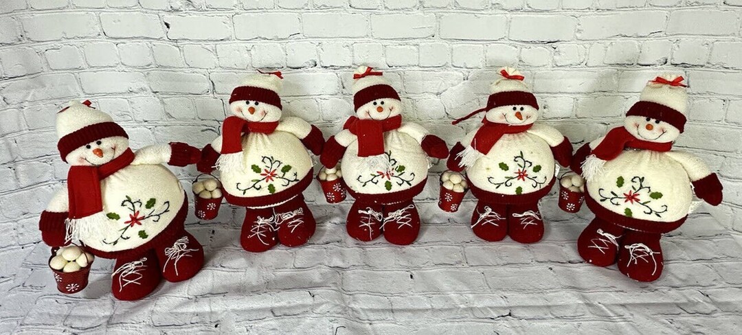 5 Tj’s Collection Plush 13” Snowmen W/ Bucket of Snowballs for Wreath ...