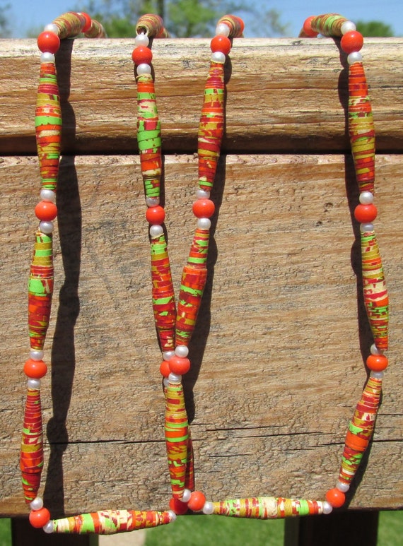 Flapper Necklace Handmade Paper Beads - Gem