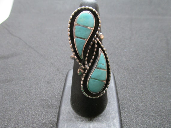 Vintage Long Zuni Turquoise Ring - Gem