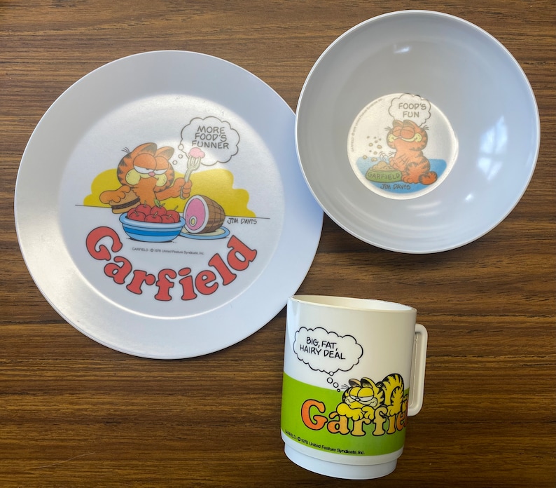 Garfield 3 Piece Dish Set in Original Box by Dekaland, Melamine Plate ...