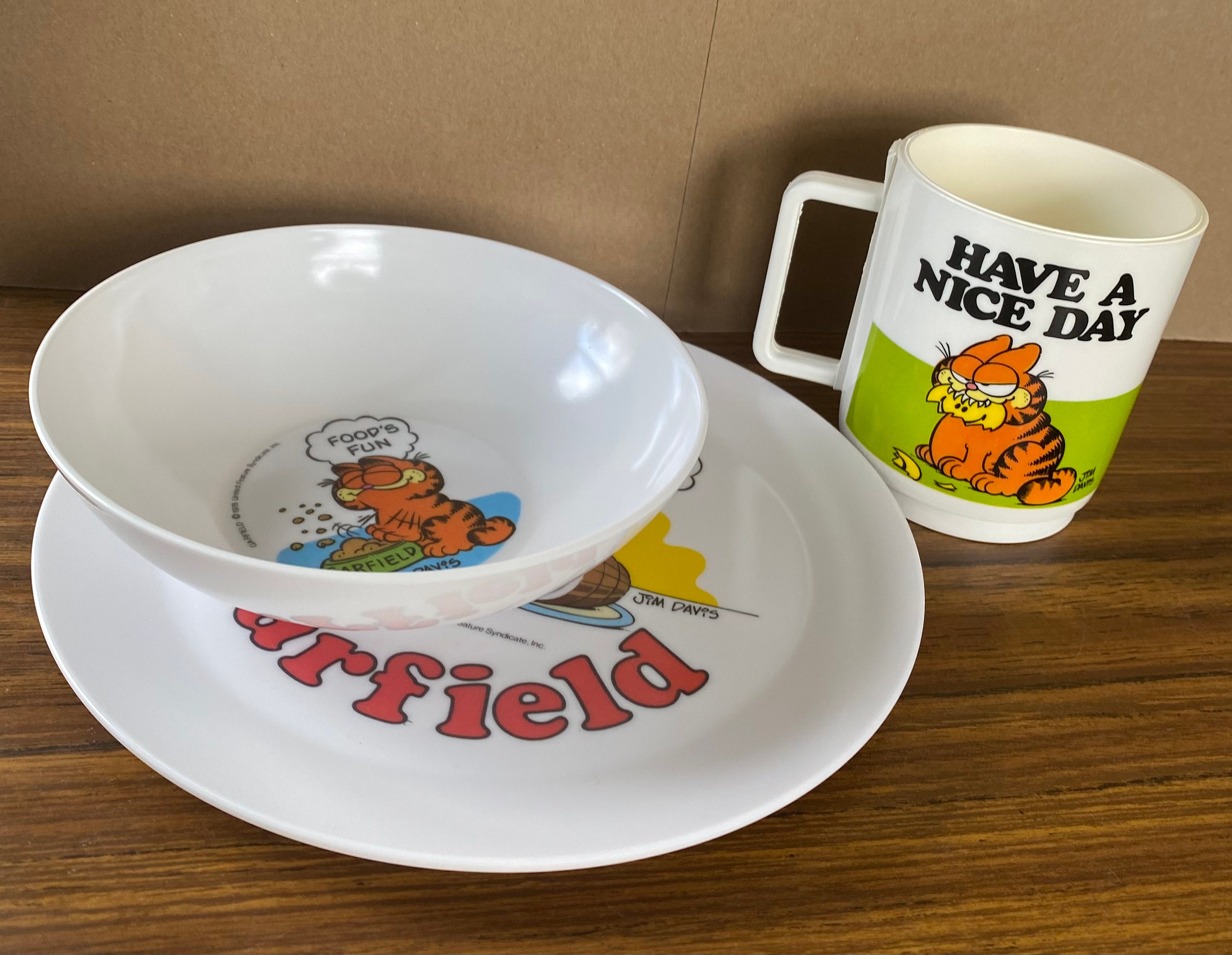 Garfield 3 Piece Dish Set in Original Box by Dekaland, Melamine Plate ...