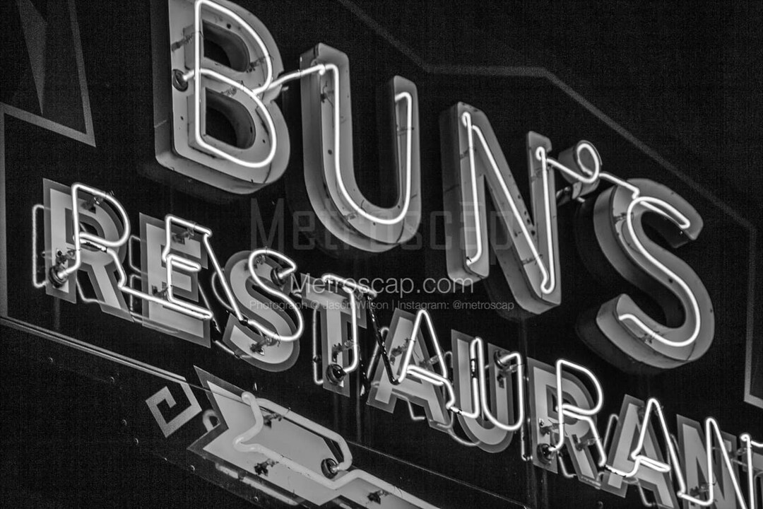 Buns Restaurant Neon Sign Black & White Wall Art. Delaware Ohio Black ...