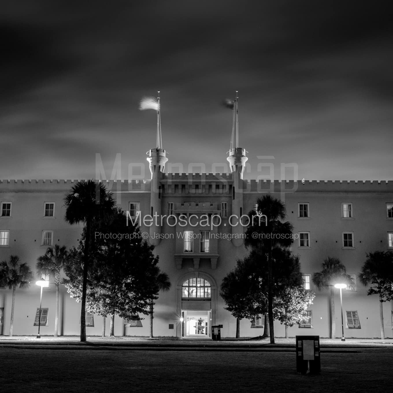 The Citadel at Night Black & White Wall Art. Charleston Black and White ...