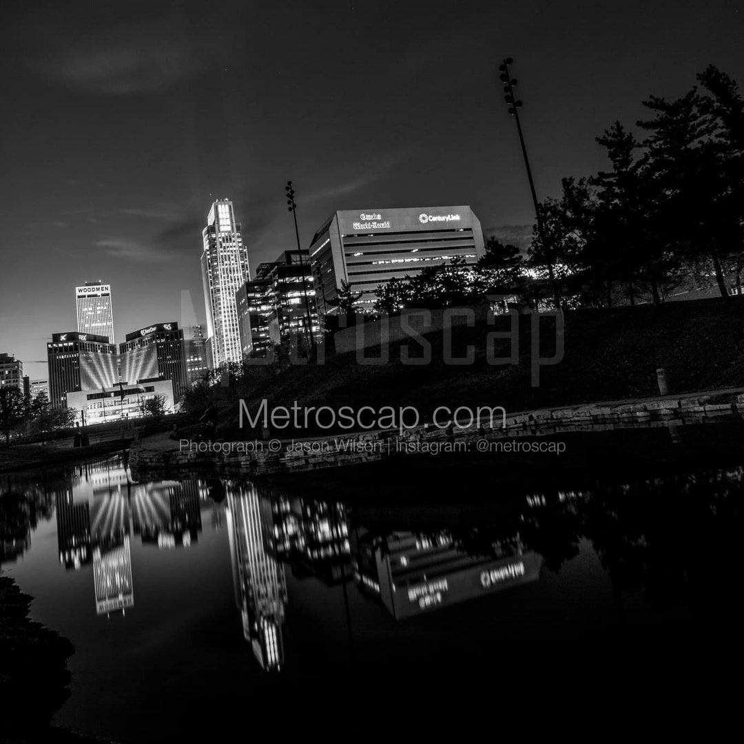 Omaha City Skyline From Leahy Mall Black & White Wall Art. Omaha Black ...