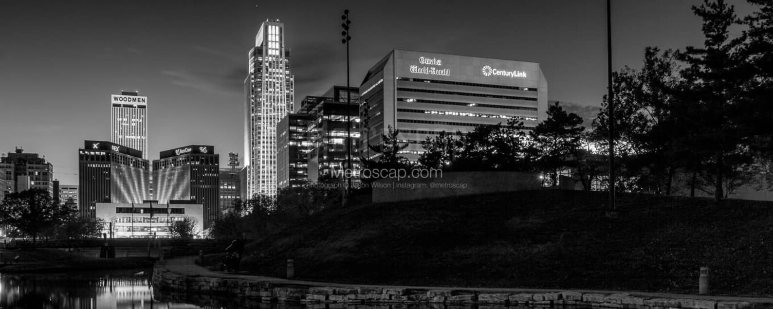 Omaha Skyline at Night Gene Leahy Mall Black & White Wall Art. Omaha ...