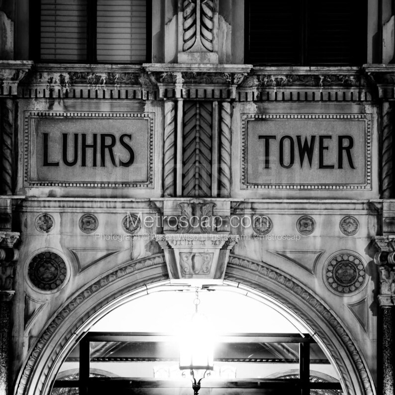 Facade Luhrs Tower at Night Black & White Wall Art. Phoenix Black and ...