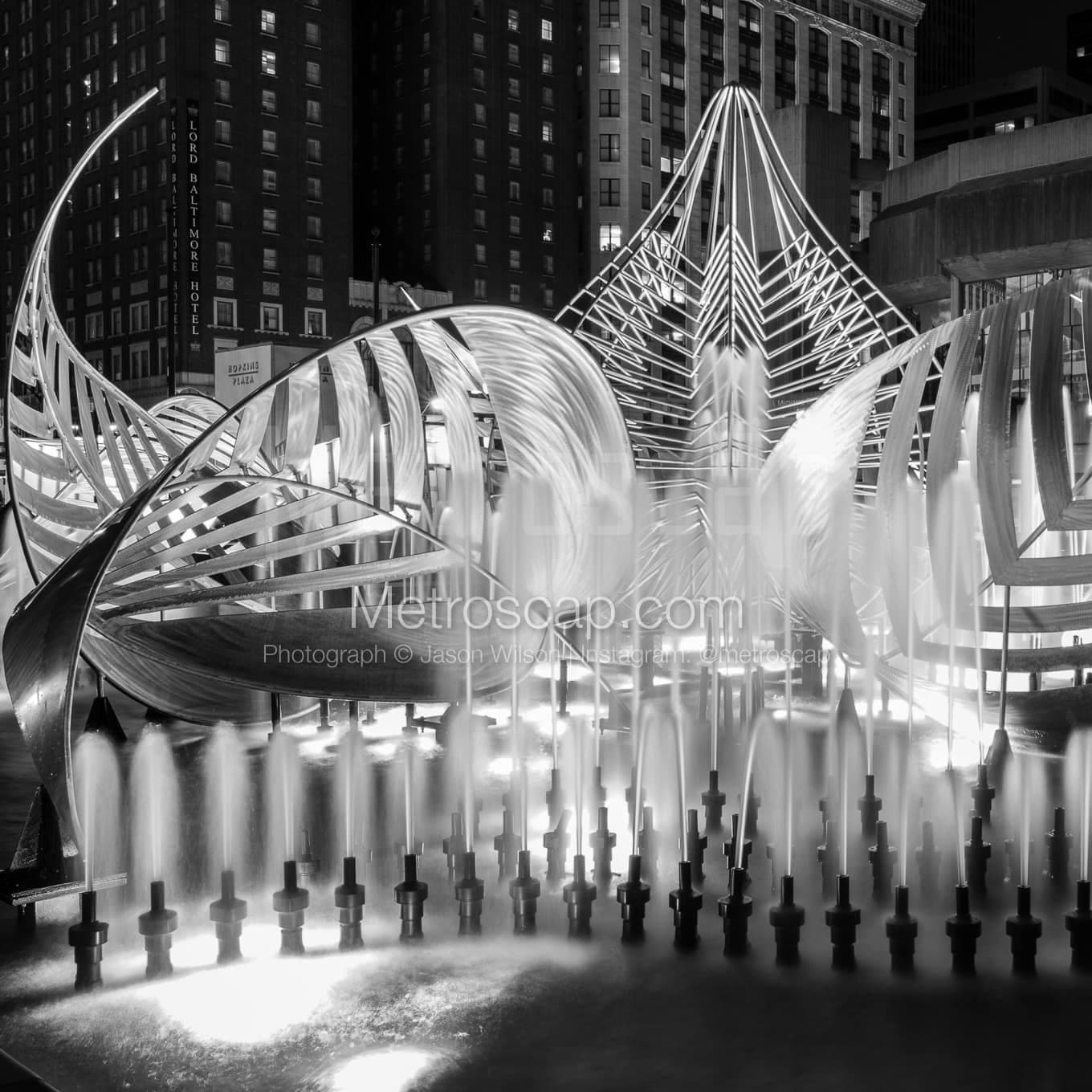 Baltimore Pictures Black & White. Hopkins Plaza Fountain Black and ...