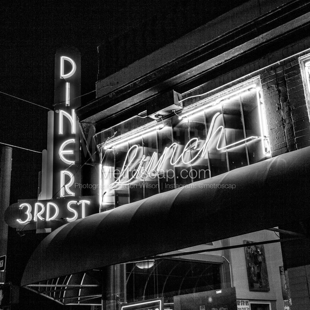 3rd Street Diner at Night Black & White Wall Art. Richmond Black and ...
