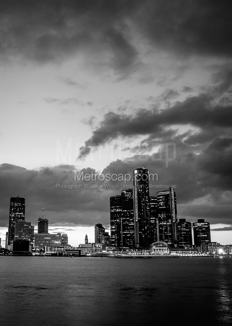 Detroit Pictures Black & White. Downtown Detroit Skyline Black and White Wall Art. Detroit Black ...