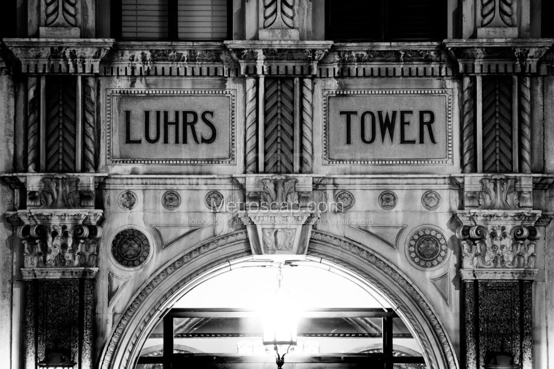 Facade Luhrs Tower at Night Black & White Wall Art. Phoenix Black and ...