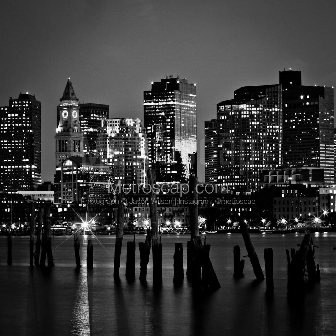 Boston Pictures Black & White. Boston Skyline Dusk Black and White Wall ...
