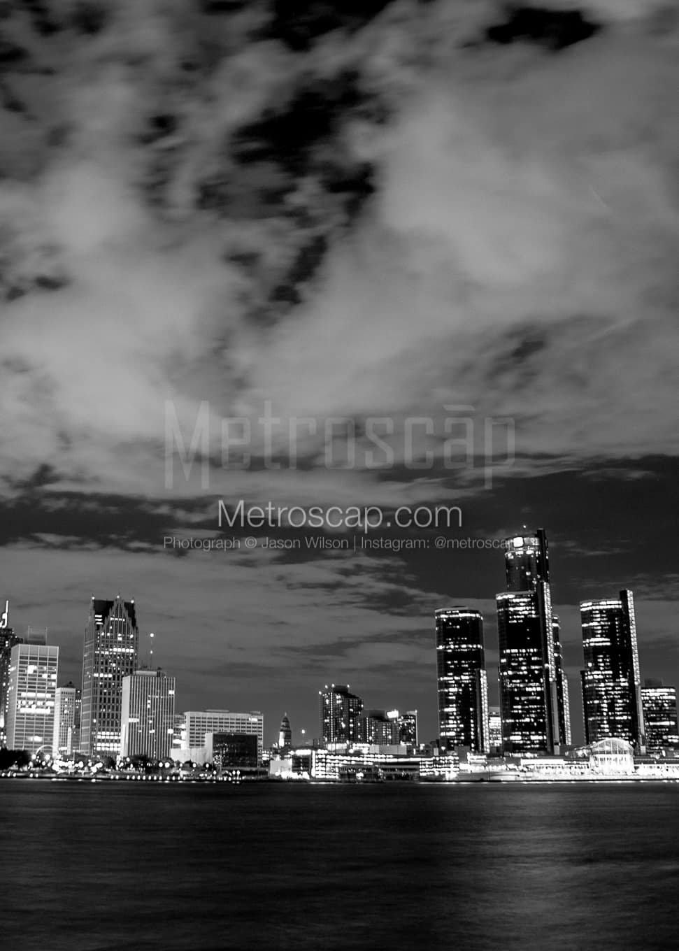 Detroit Pictures Black & White. Detroit Skyline at Night Black and White Wall Art. Detroit Black ...
