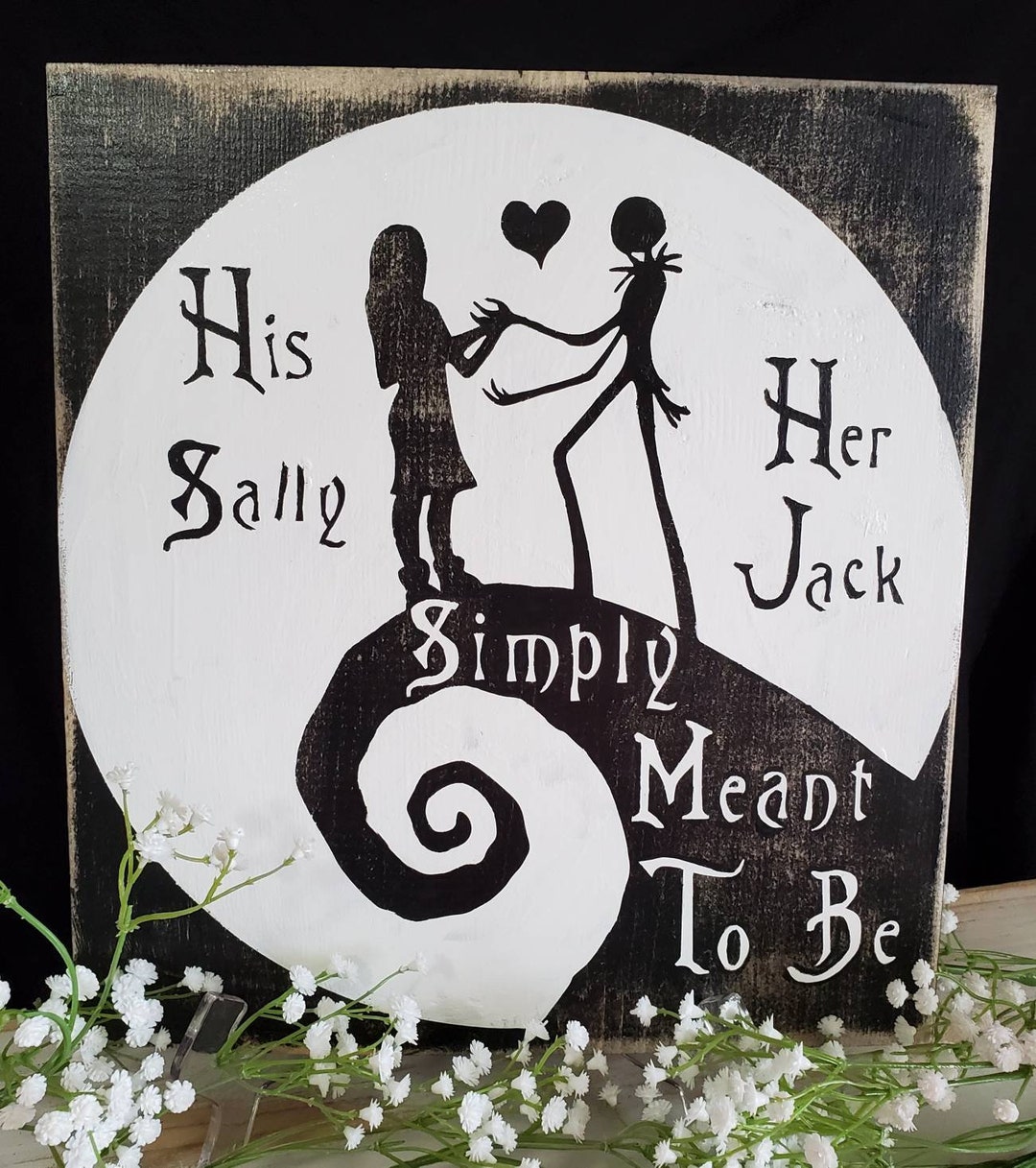 Cute Handmade Wooden Sign With Her Jack and His Sally disney's the ...