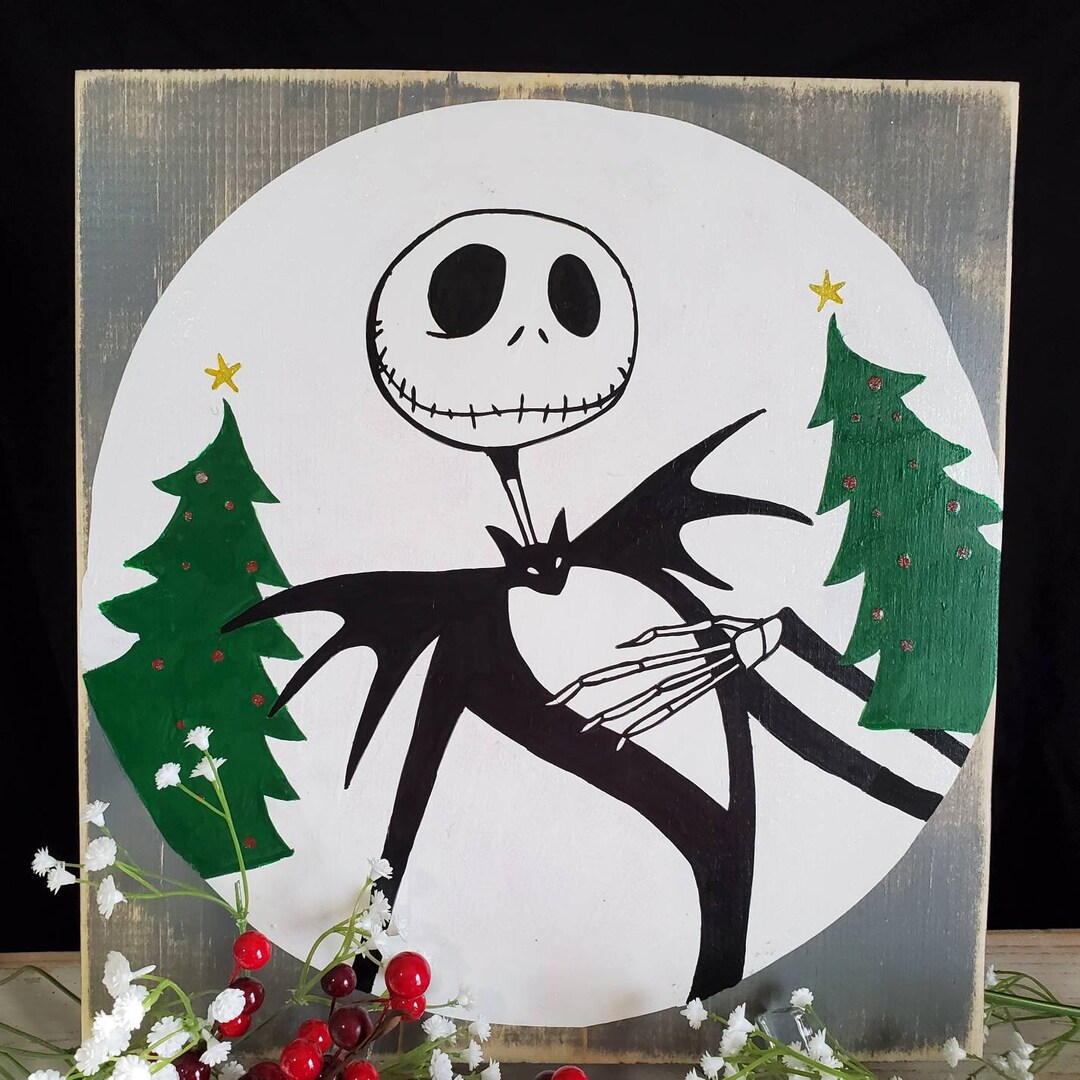 Cute Handmade Holiday Wooden Sign With Jack Skellington and Christmas ...