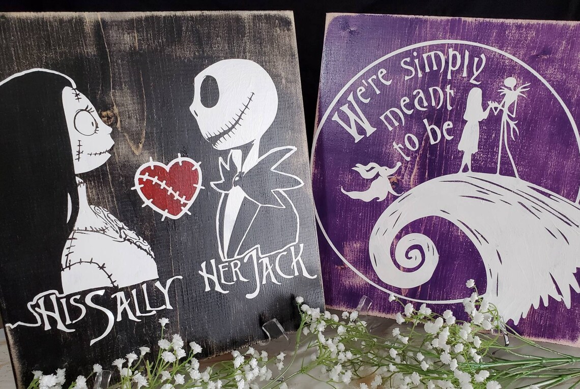 Set of 2 Cute Handmade Wooden Signs With Jack Skellington and | Etsy
