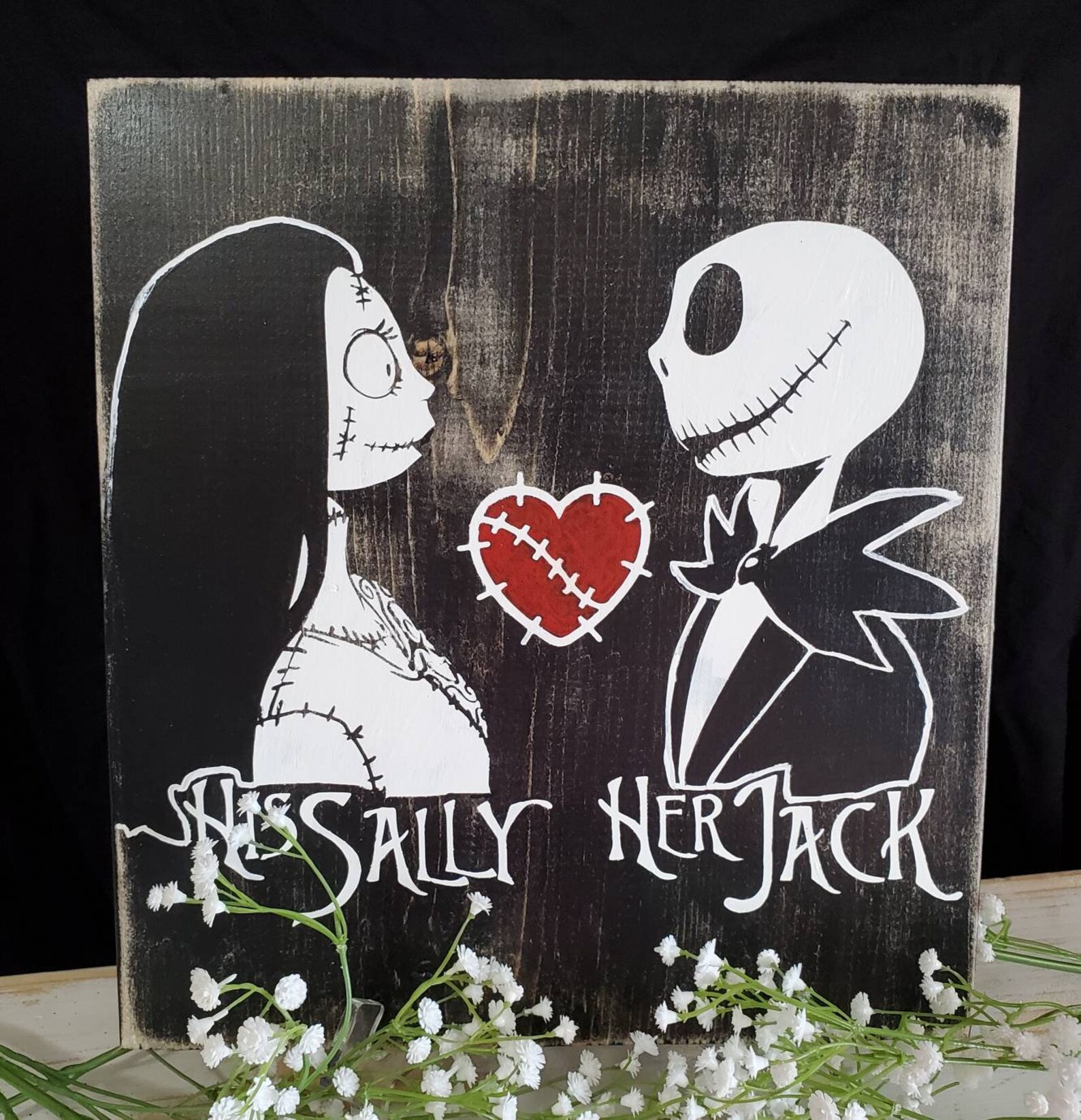 Cute Handmade Wooden Sign with Jack Skellington and Sally | Etsy