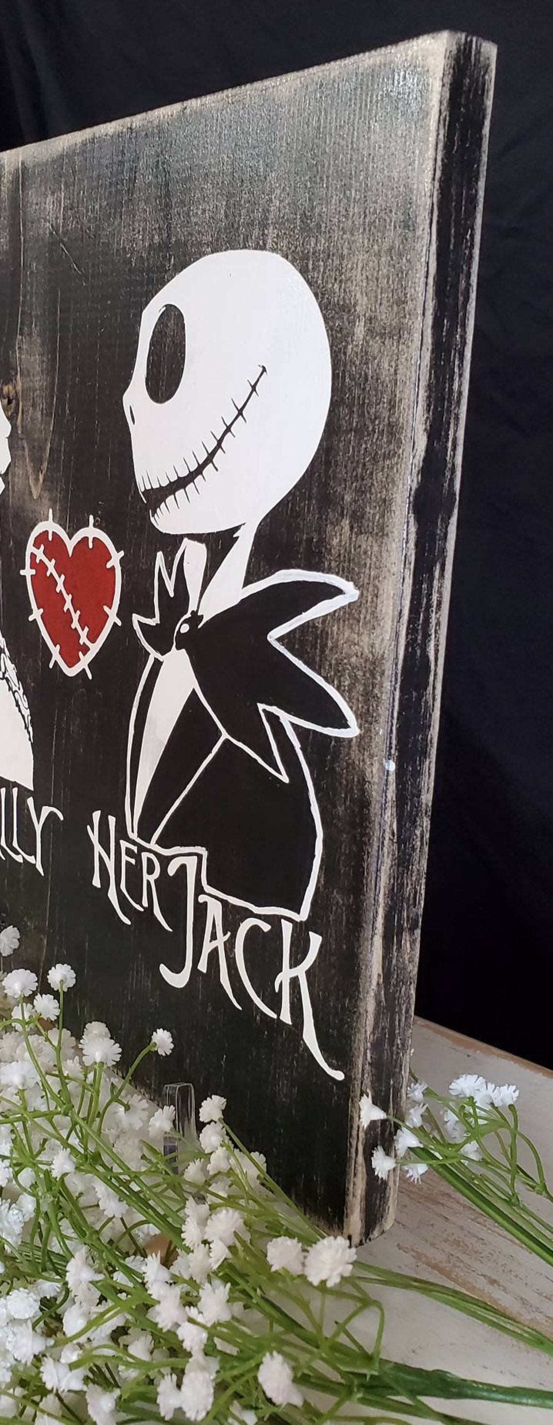 Cute Handmade Wooden Sign with Jack Skellington and Sally | Etsy