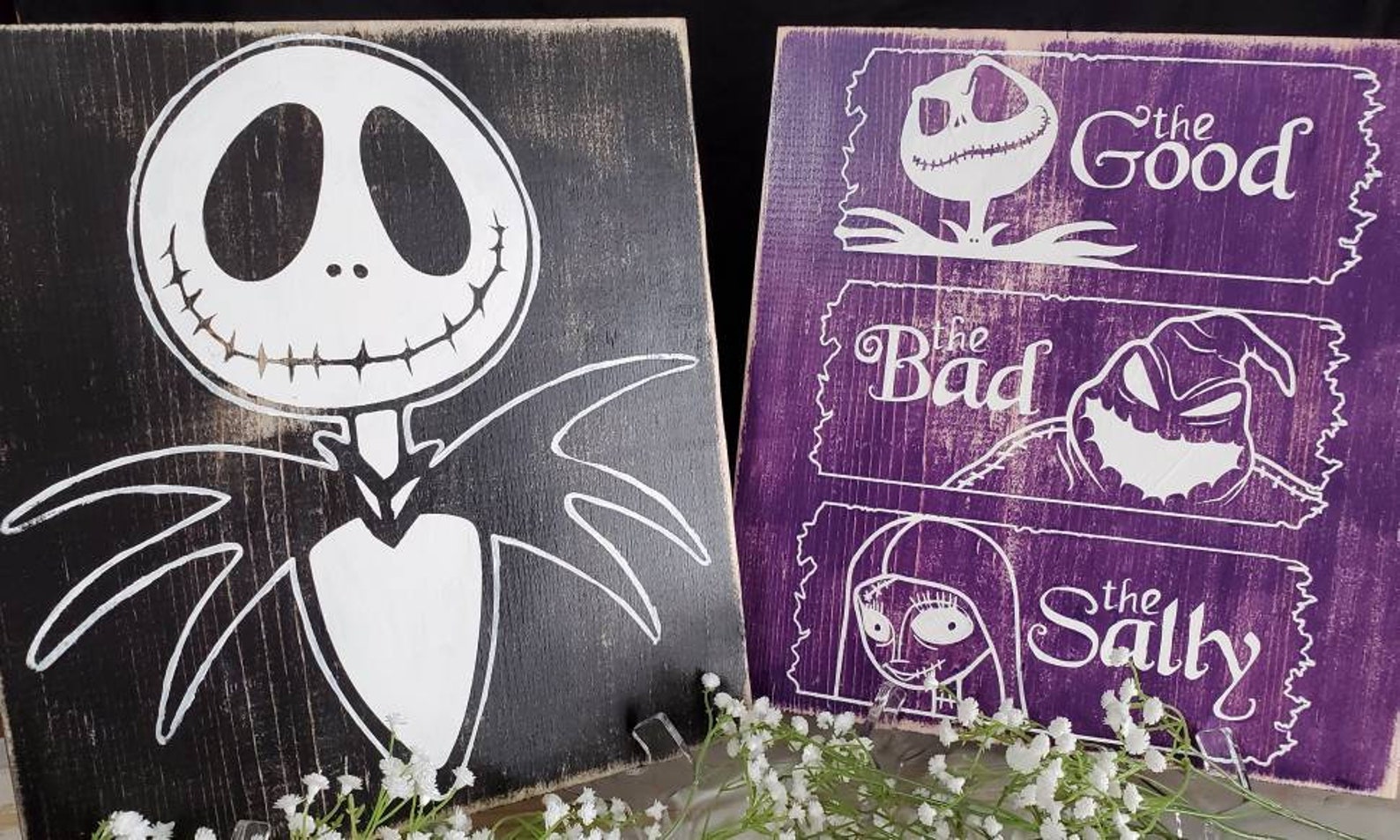 Set of 2 Cute Handmade Wooden Signs With Jack Skellington - Etsy