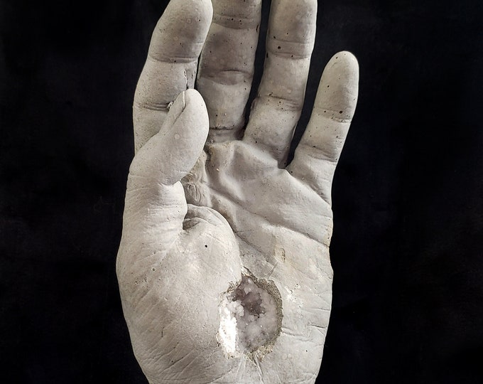 Hand Statue With Real Quartz Crystal Geode Palm Palmistry Ashtray ...