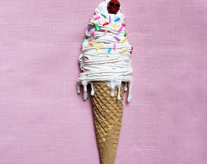 Ice Cream Cone Cherry Skull and Sprinkles Dripping Melty Pop Art Kawaii ...