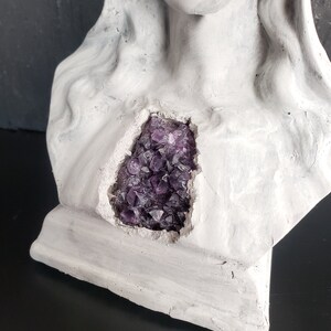 Virgin Mary Bust Statue With Real Amethyst Crystal Cluster Geode Decor ...