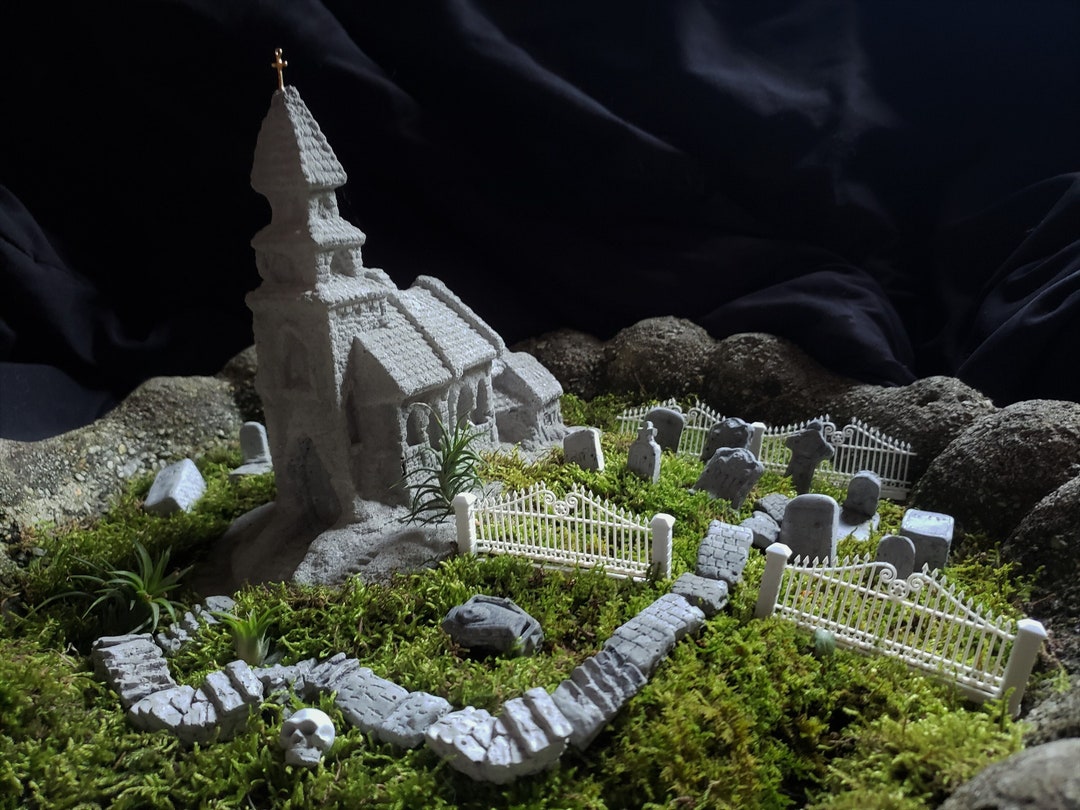 Spooky Creepy Mini Church Cathedral Cement Gothic Garden Terrarium ...