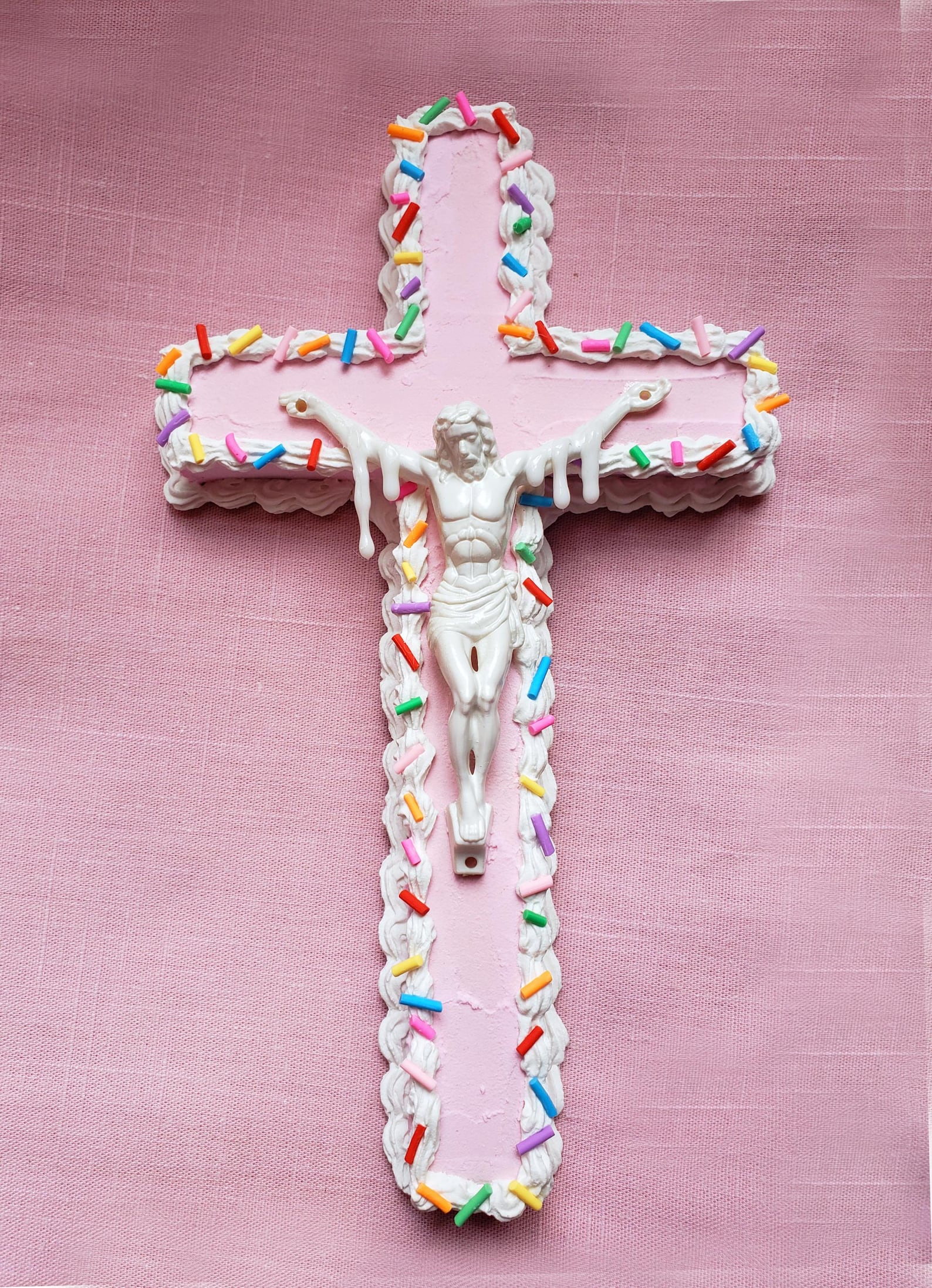 Pink Cake SWEET JESUS Crucifix Cross With Jesus Wallhanging Sprinkles ...