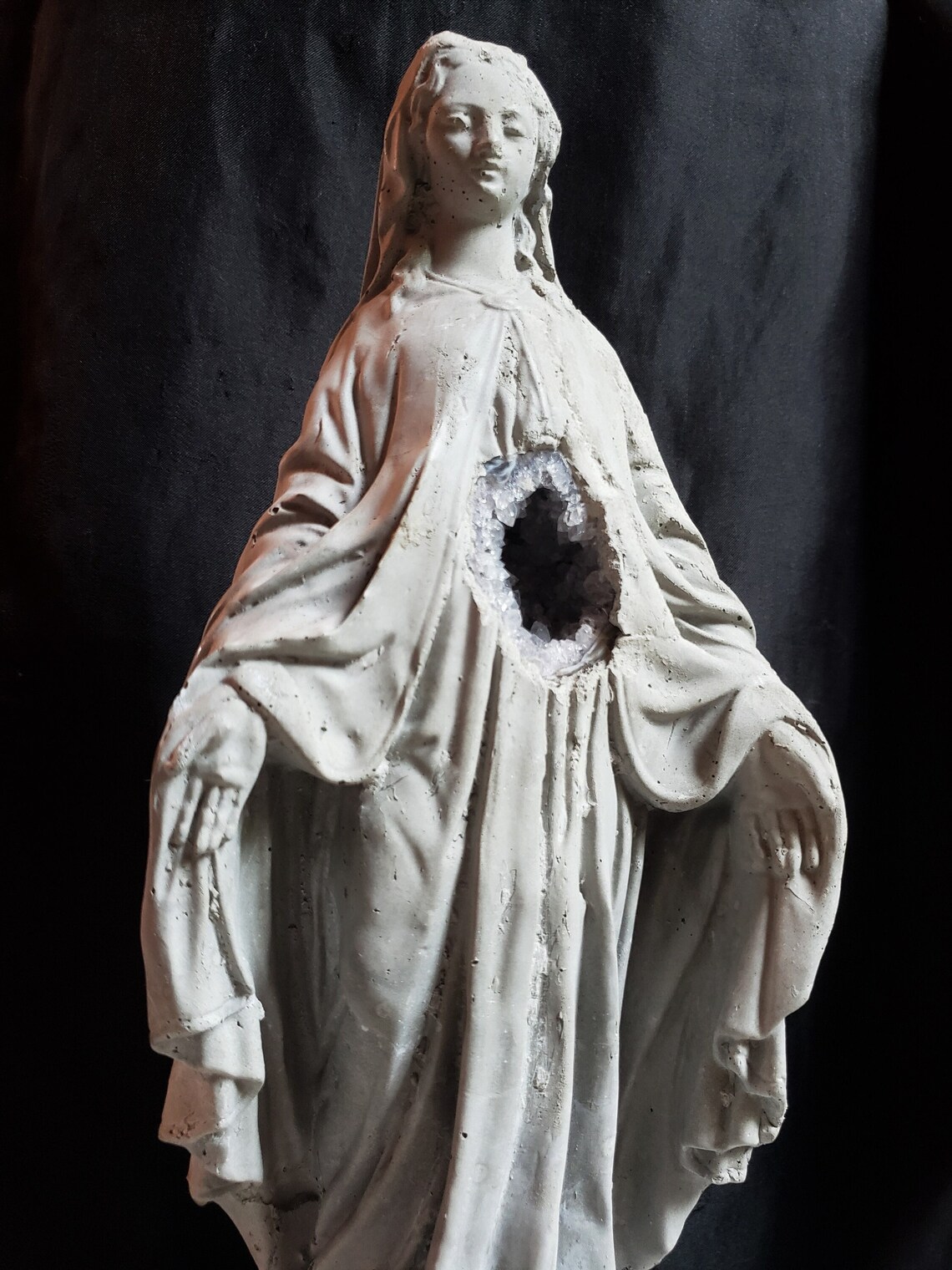 Virgin Mary Statue With Real Quartz Crystal Cluster Geode - Etsy