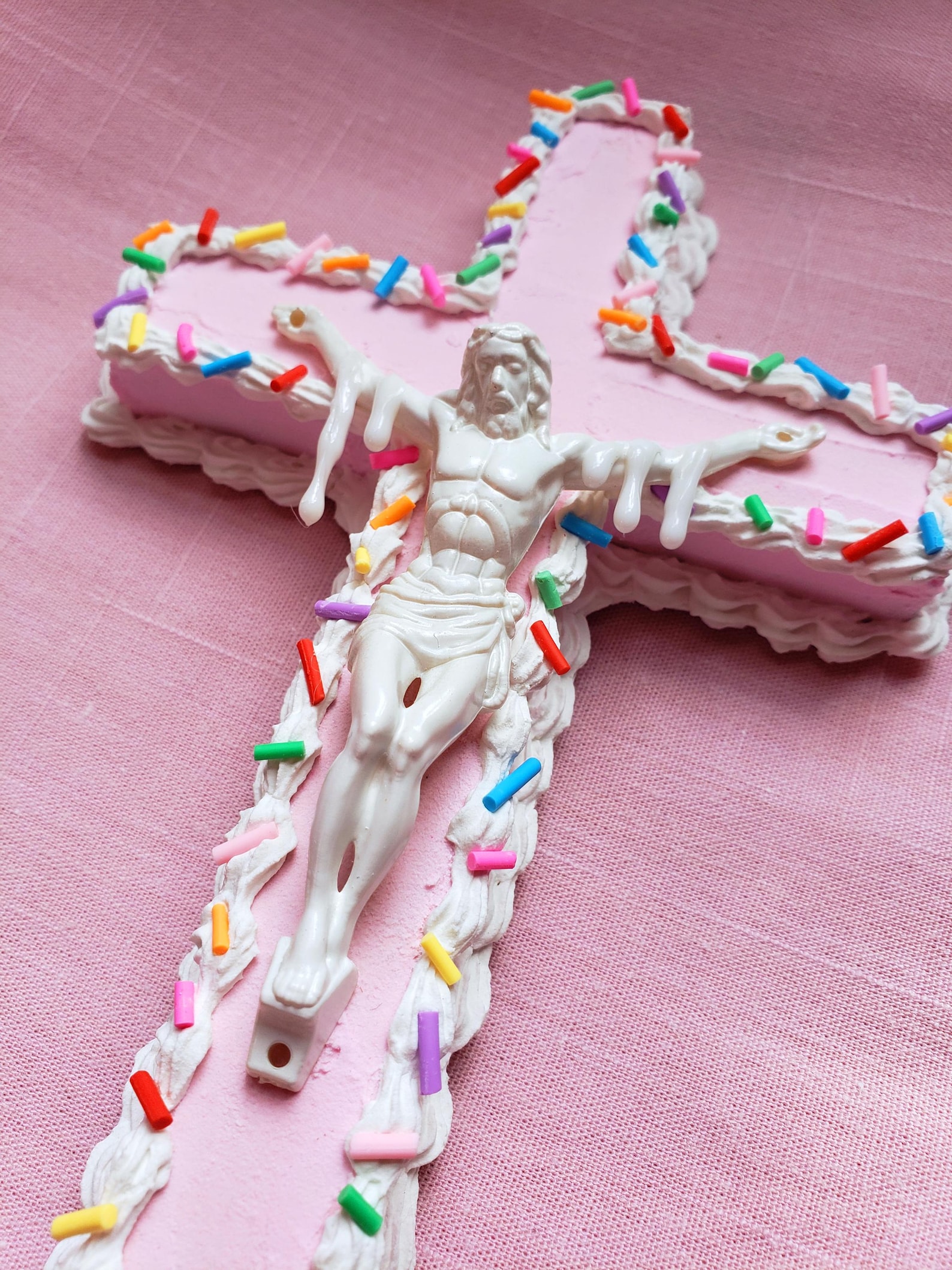 Pink Cake SWEET JESUS Crucifix Cross With Jesus Wallhanging Sprinkles ...