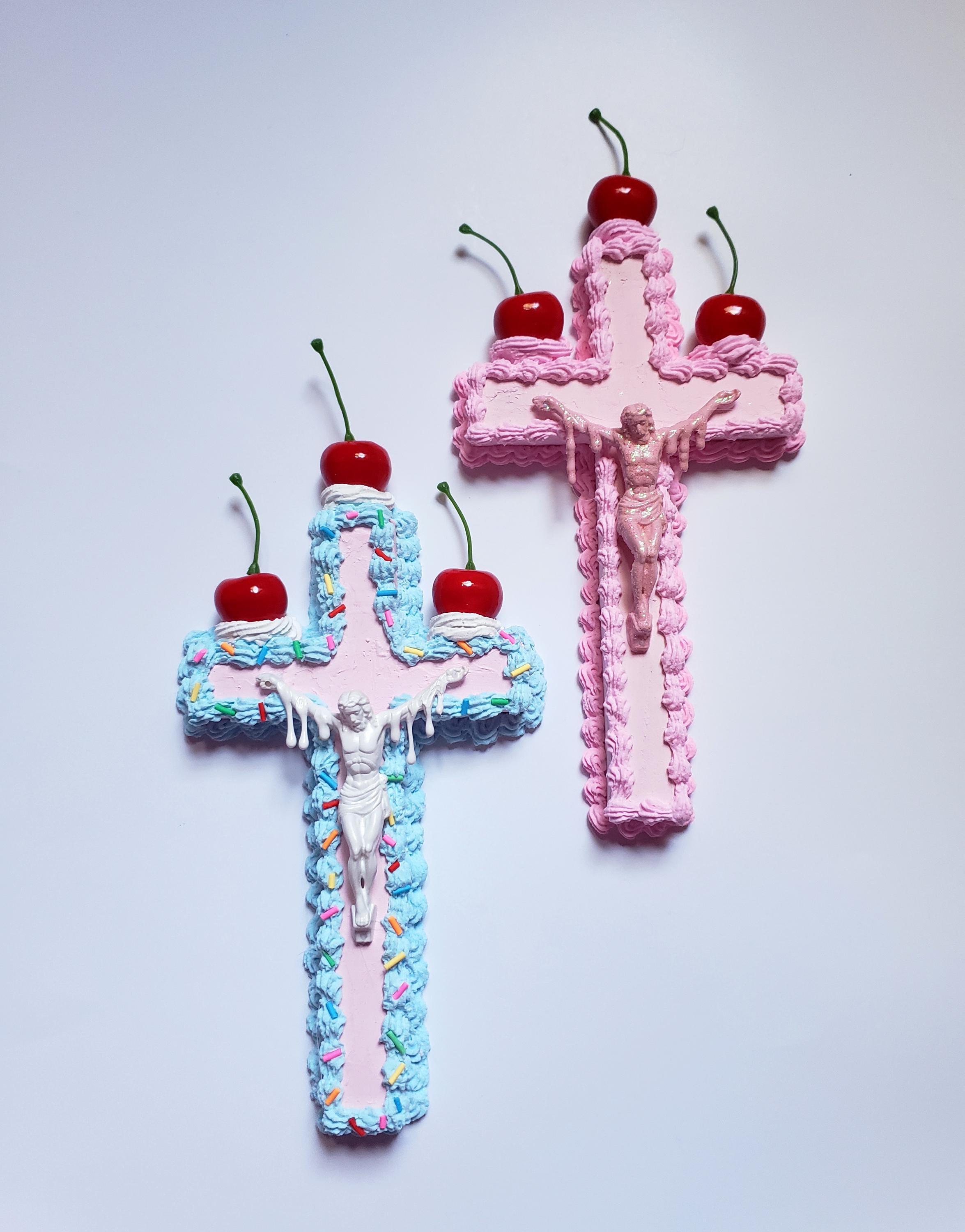 Pink Cake SWEET JESUS Crucifix Cross With Jesus Wallhanging Sprinkles ...