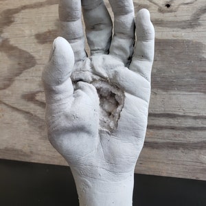 Hand Statue With Real Quartz Crystal Geode Stigmata Palm Palmistry ...