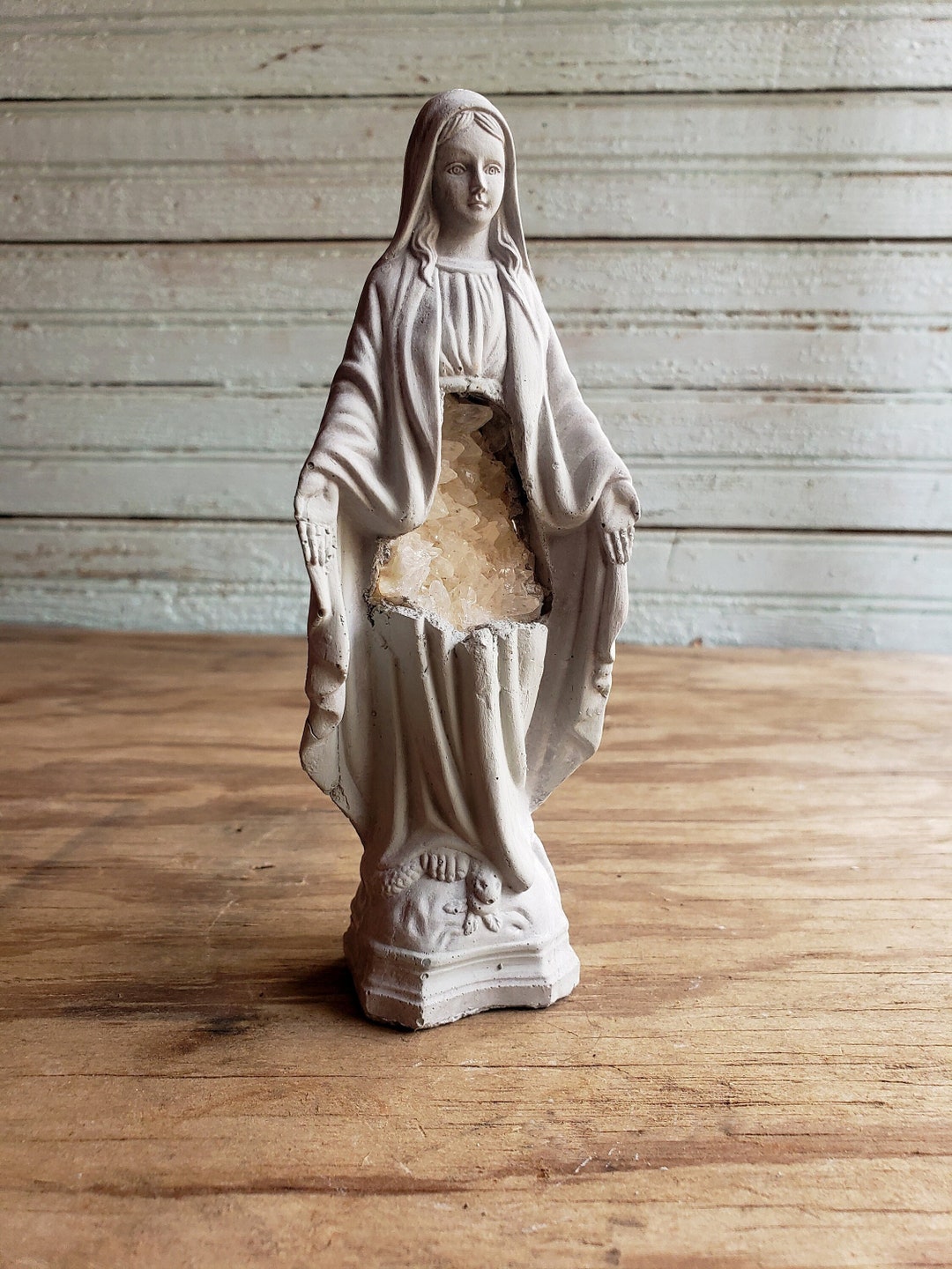 Virgin Mary Statue With Real Citrine Crystal Cluster Geode Statue of ...